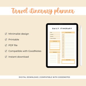 Travel Itinerary Planner Template for Goodnotes, Simple Vacation ...