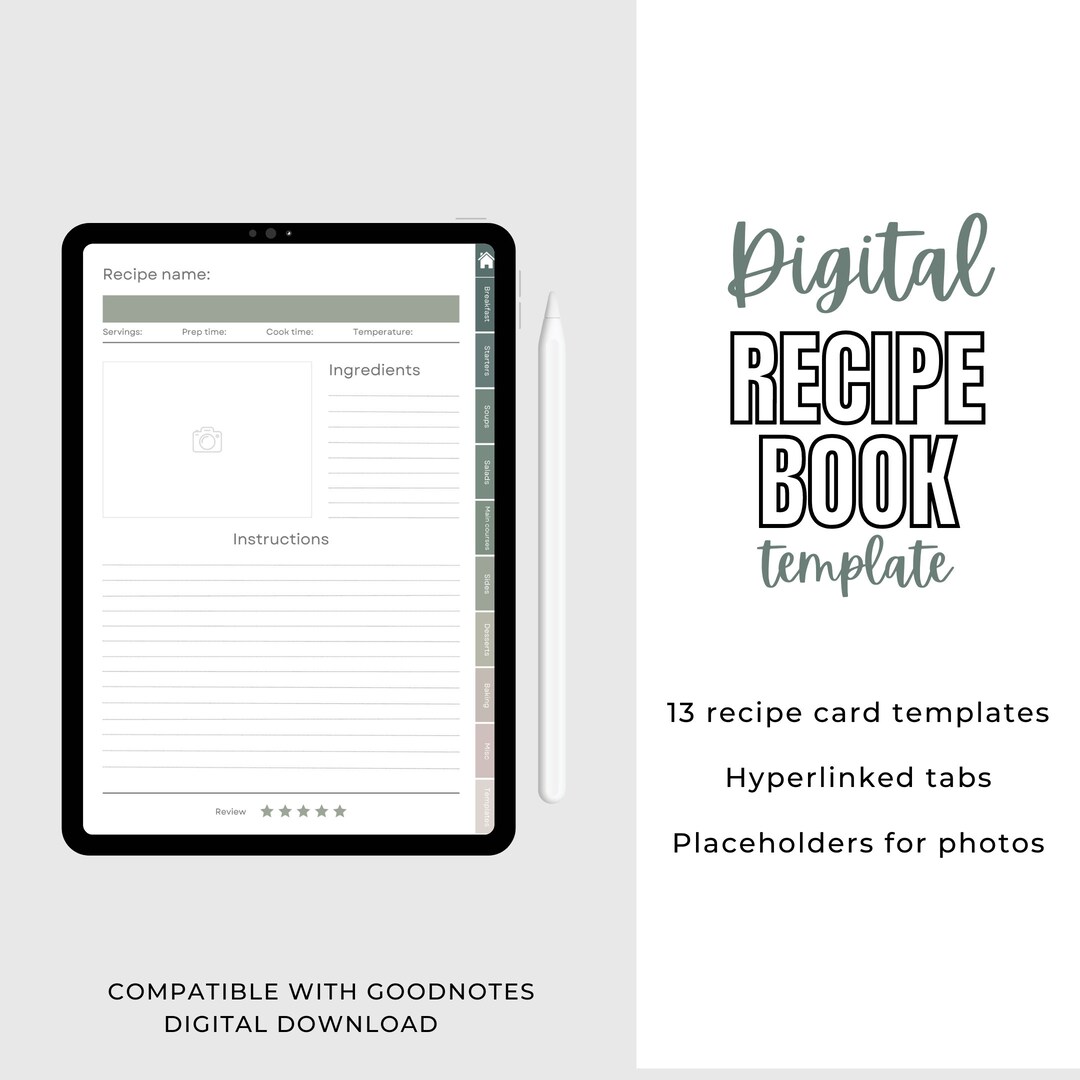 Digital Recipe Book Template for Goodnotes, Recipe Journal, Recipe ...