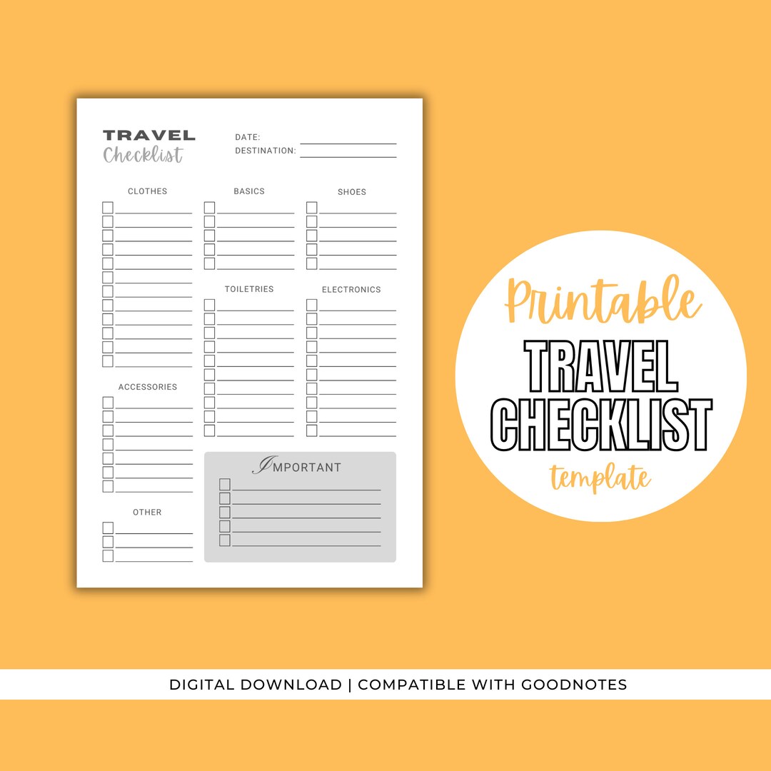 Simple Printable Travel Checklist, Holiday Packing List Template ...
