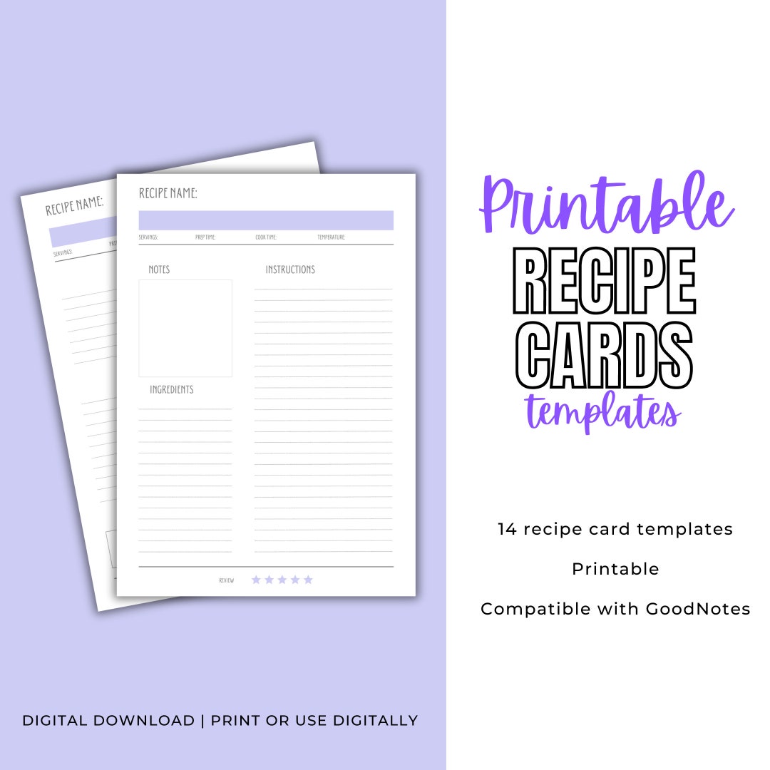 Printable Recipe Card Templates , Digital Recipe Journal, Digital ...