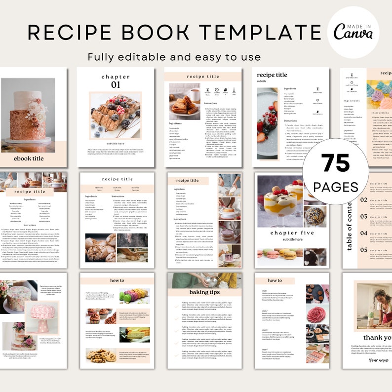 Recipe Book Template, Canva Cookbook Template, Recipe Ebook Template - Etsy