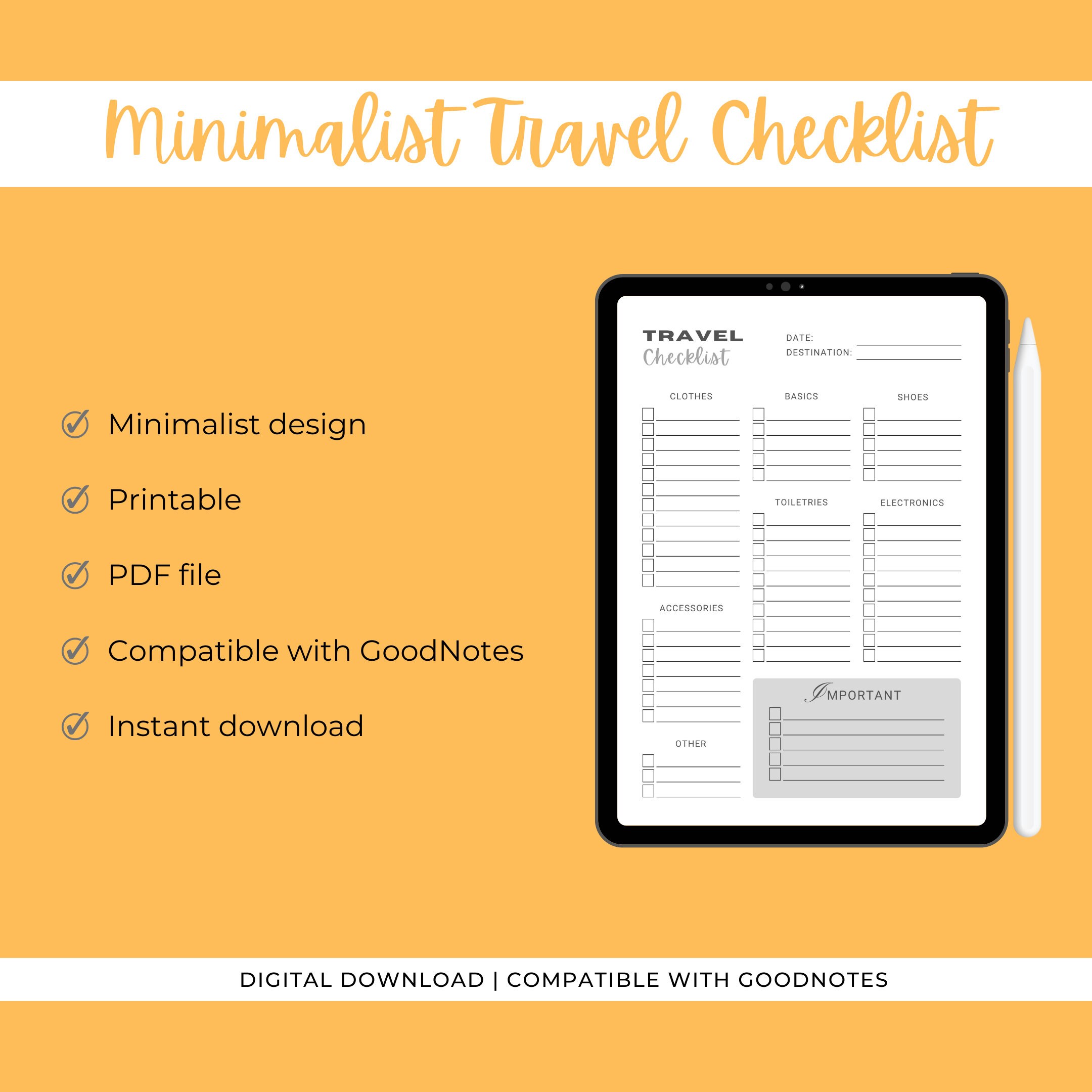 Simple Printable Travel Checklist, Holiday Packing List Template ...