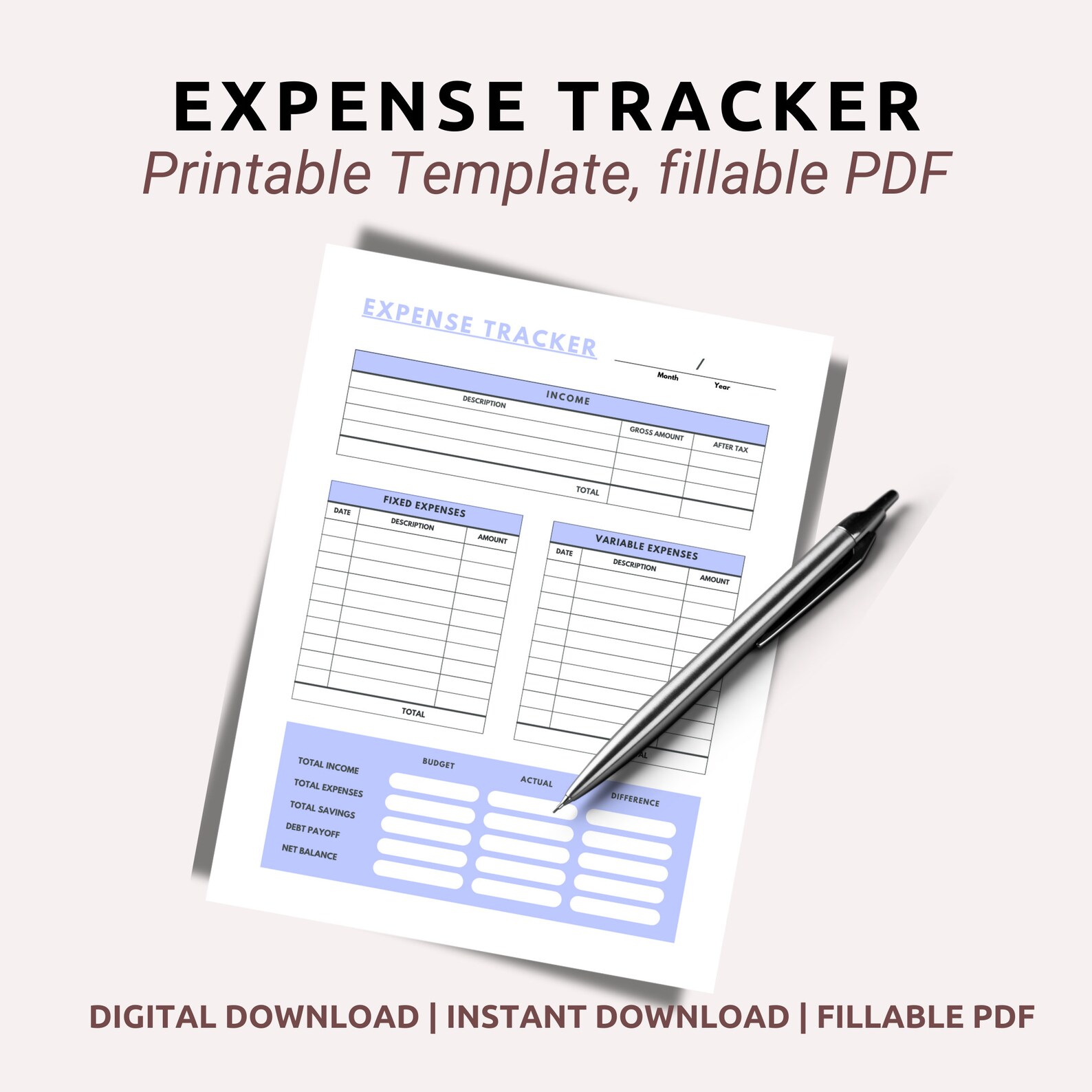 Monthly Expense Tracker Printable and Fillable Pdf, Budget Planner ...
