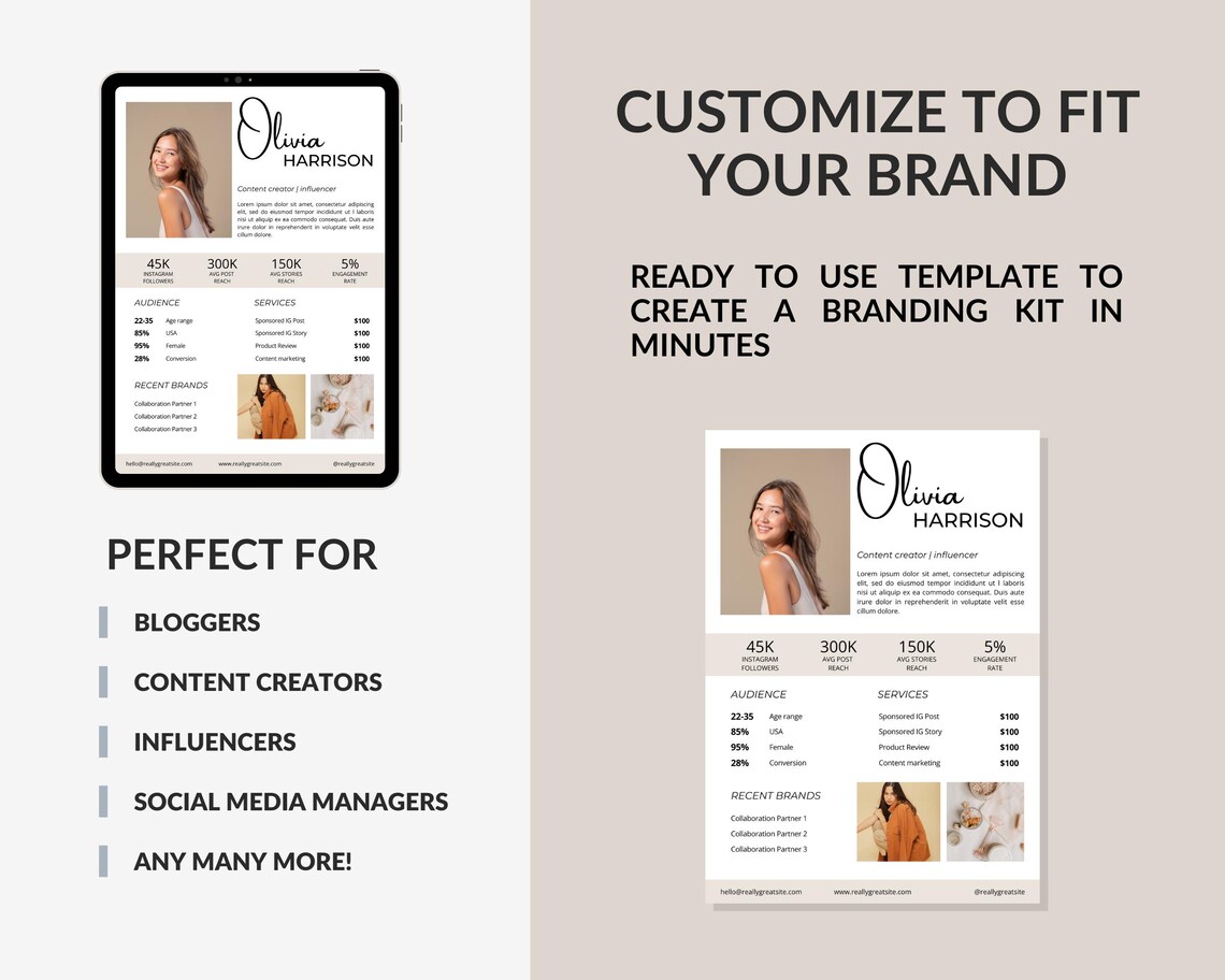 Editable Influencer Media Kit Template: Canva PR Kit (PDF) - Etsy