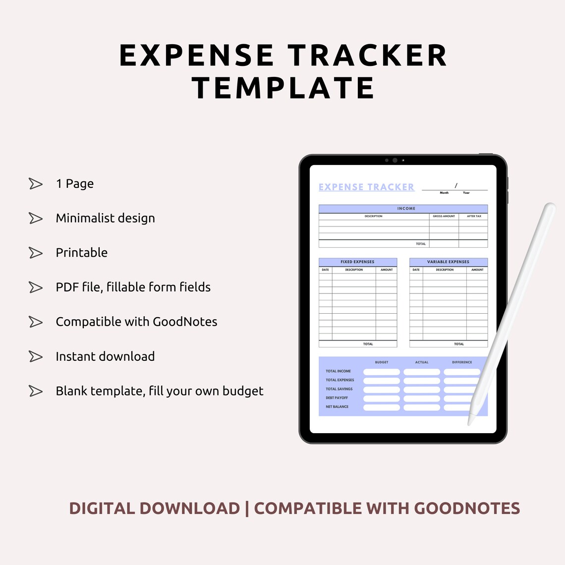Monthly Expense Tracker Printable and Fillable Pdf, Budget Planner ...