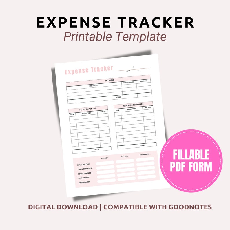 Monthly Expense Tracker Printable and Fillable Pdf, Budget Planner ...