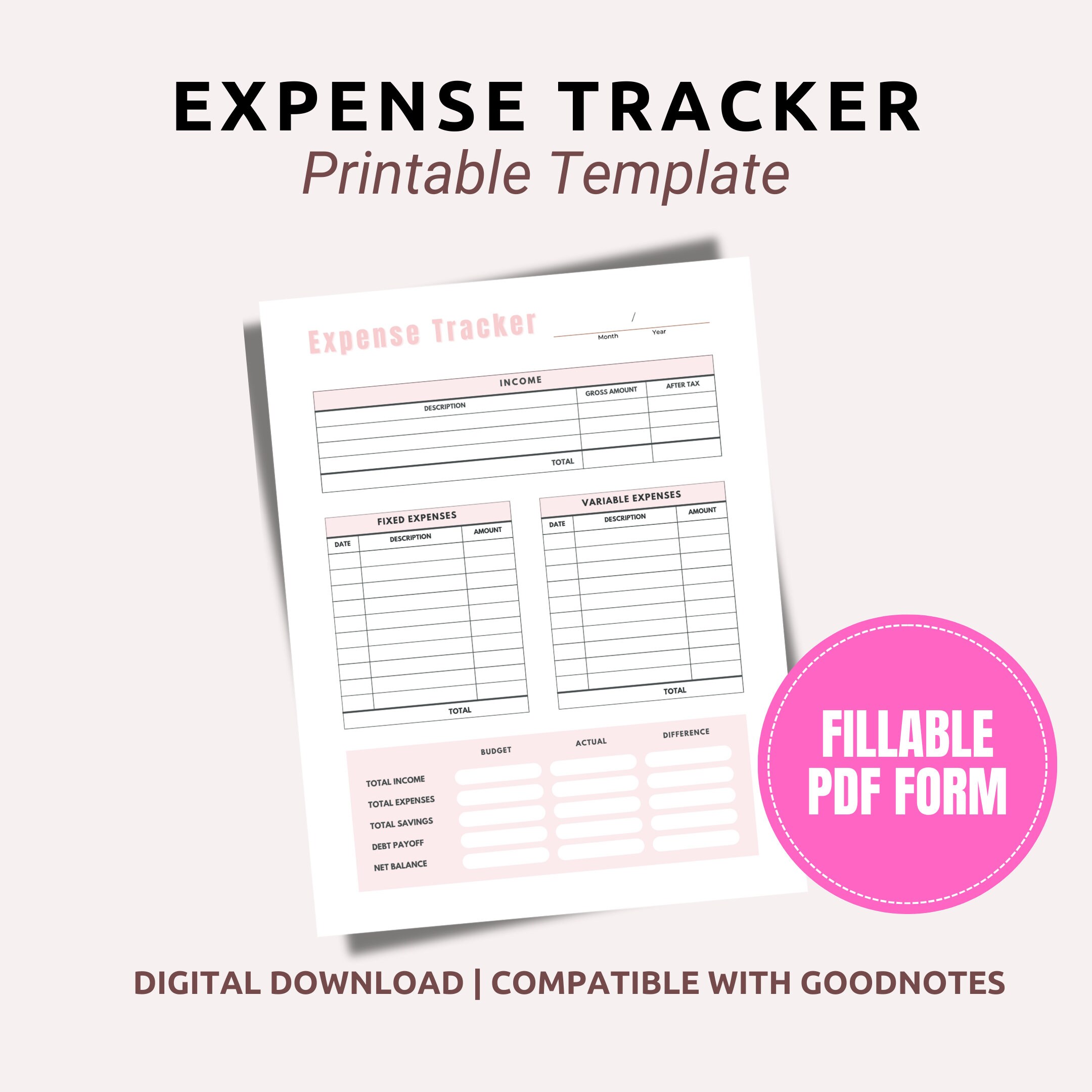 Monthly Expense Tracker Printable and Fillable Pdf, Budget Planner ...