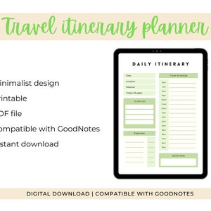 Travel Itinerary Planner Template for Goodnotes Simple - Etsy