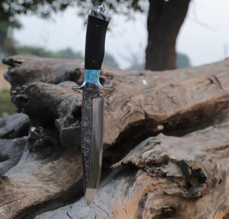 D2 BOWIE Knife Handmade Bowie Knife Hand Engraved Stone Handle - Etsy