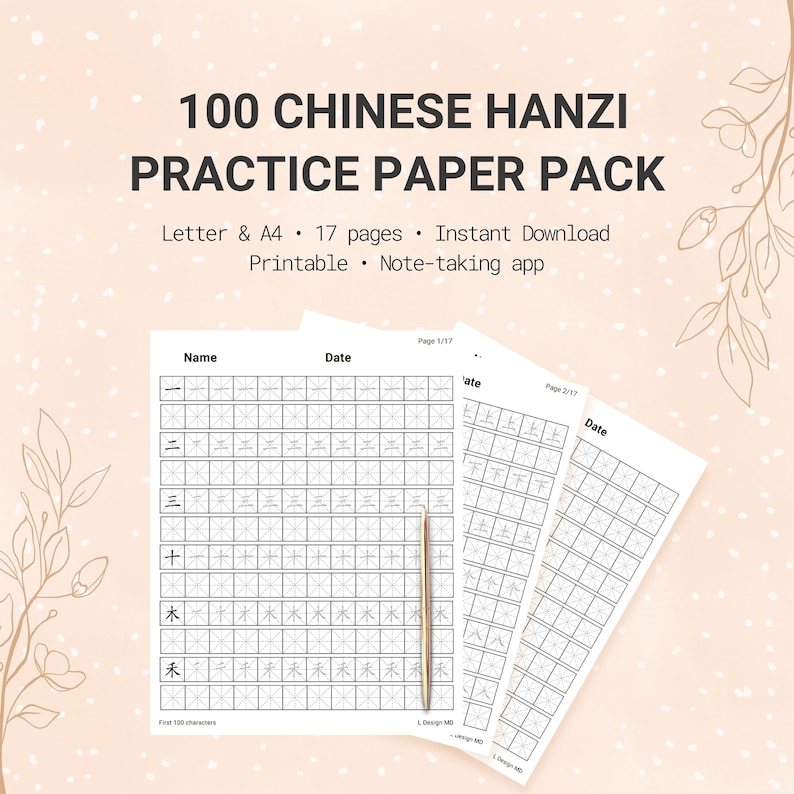 100 Chinese Hanzi Character Practice Bundle Learn Chinese With ...