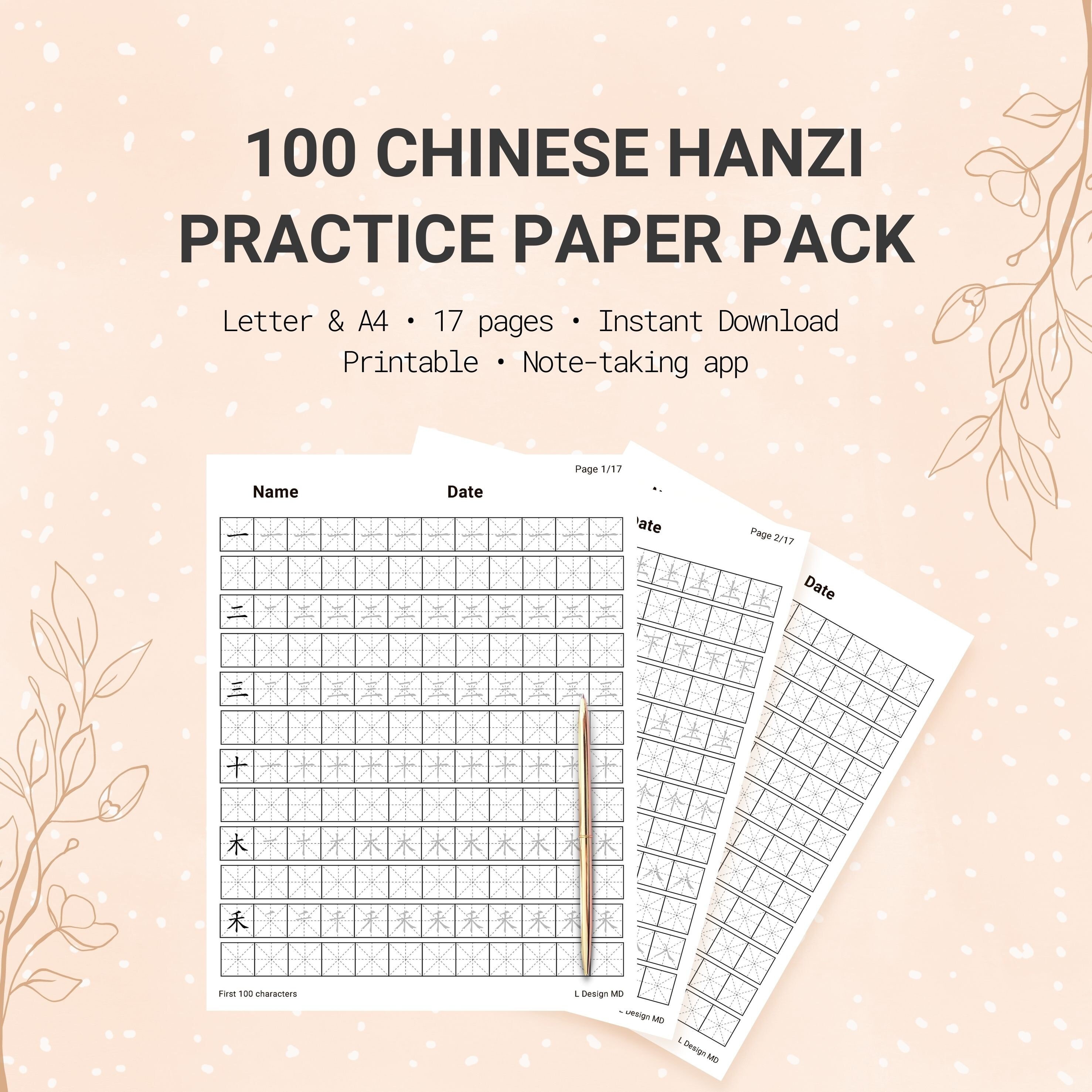 100 Chinese Hanzi Character Practice Bundle Learn Chinese With ...