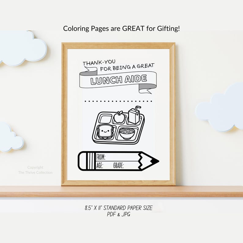 Lunch Aide Thank You Gift | Printable Coloring Pages | INSTANT DOWNLOAD ...
