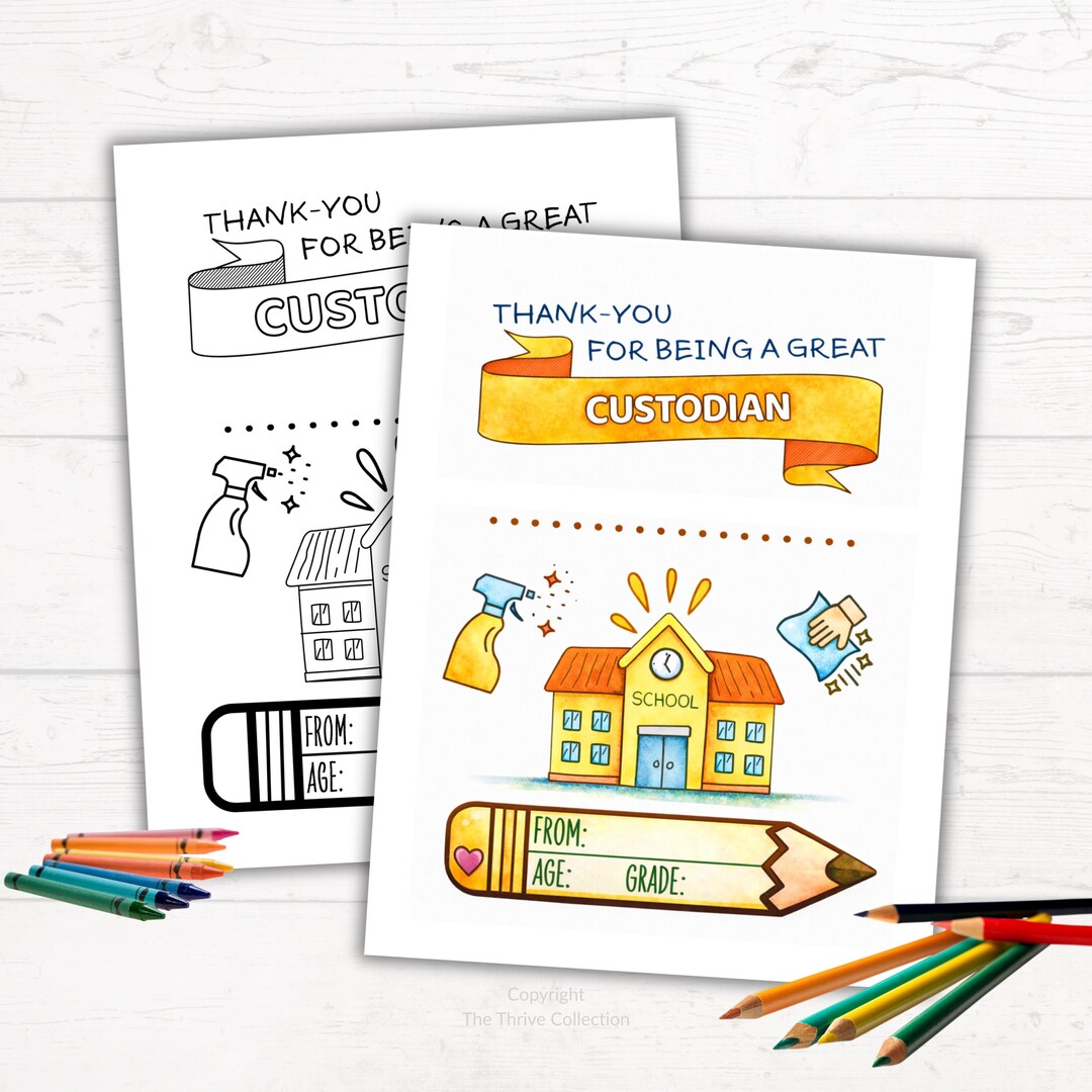 School Custodian Thank You Printable Coloring Pages | INSTANT DOWNLOAD ...