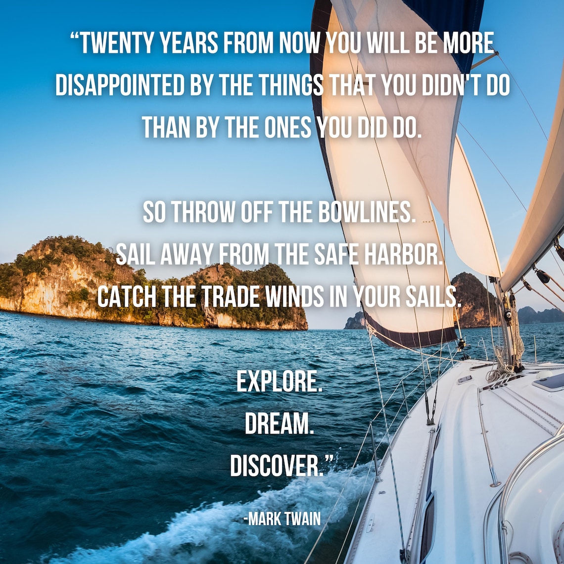 Twenty Years From Now Sailboat Magnet, Mark Twain Inspirational Quote ...
