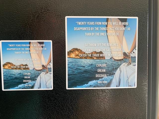 Twenty Years From Now Sailboat Magnet, Mark Twain Inspirational Quote ...