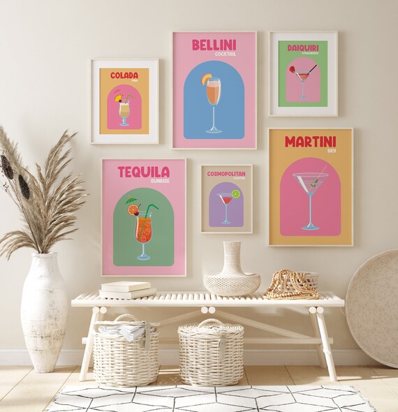 Set of 6 Retro Cocktail Print Gallery Wall Set Bar Car Print - Etsy