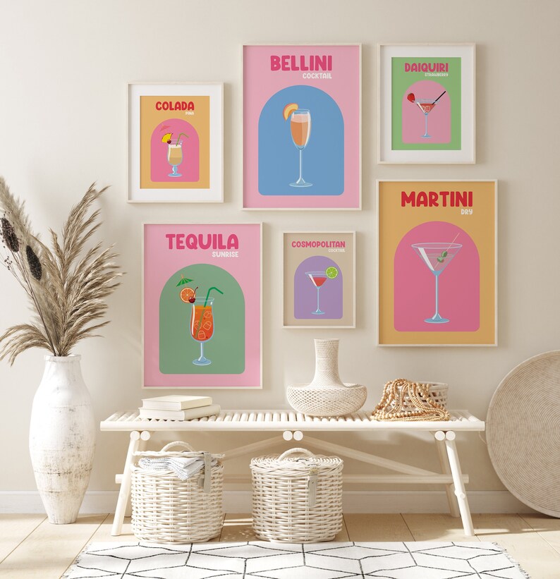Set of 6 Retro Cocktail Print Gallery Wall Set Bar Car Print - Etsy