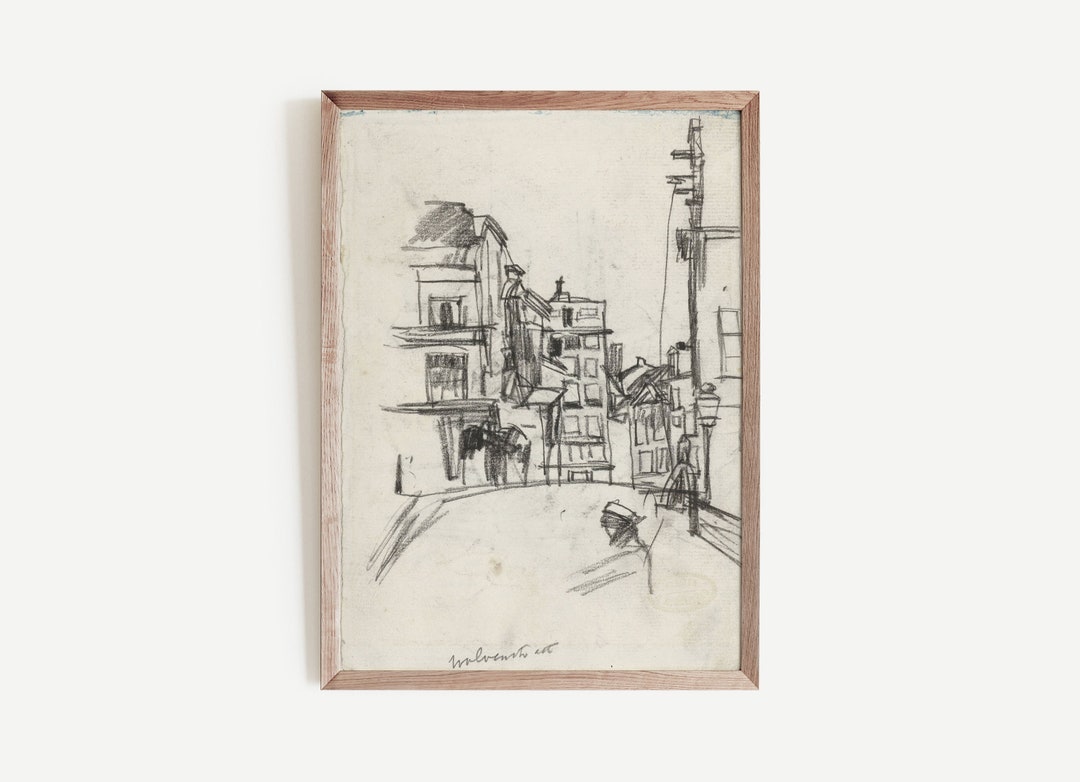 Vintage City Drawing, Printable Artwork, Antique Sketch Art, Vintage ...