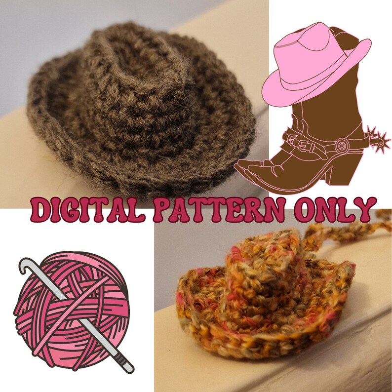 Mini Crochet Cowboy Hat Pattern: Bookmark or Car Hanger (digital ...