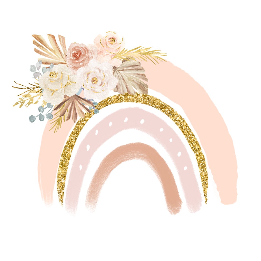 Peach Pastel Boho Rainbow With Flowers Png | Boho Pampas Grass Rainbow ...
