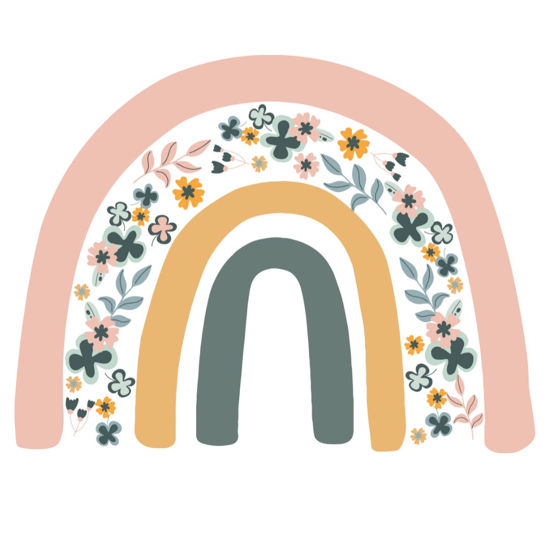 Pastel Boho Rainbow With Flowers Svg and Png Files, Bohemian Rainbow ...