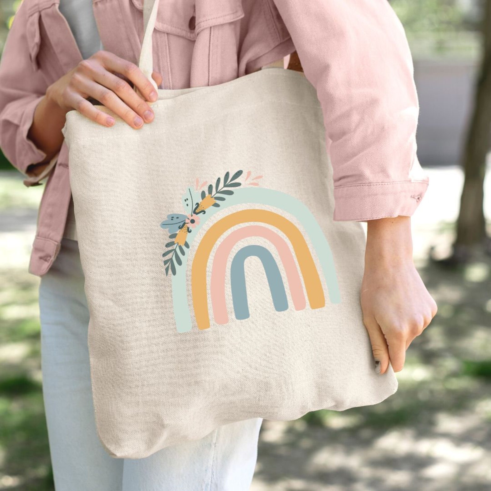 Pastel Boho Rainbow With Flowers Svg and Png Files, Bohemian Rainbow ...