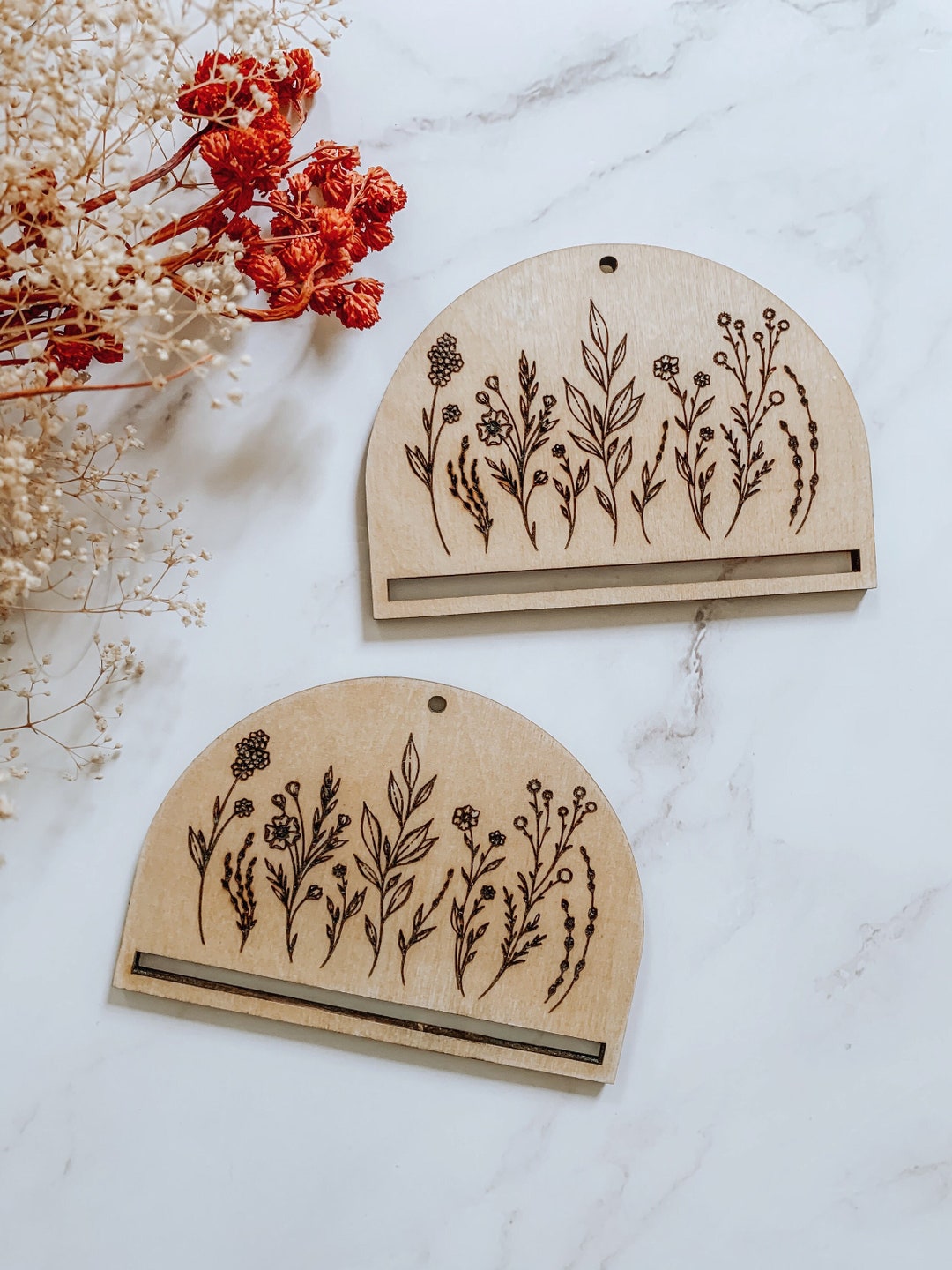 Wildflower Engraved Ornament | Macramé Findings | Wood Charm | Small ...