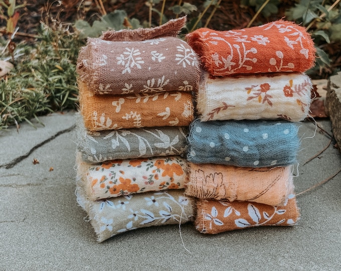 Printed Cotton Gauze Ribbon | Hand Torn, Raw Edge | 100% Cotton ...