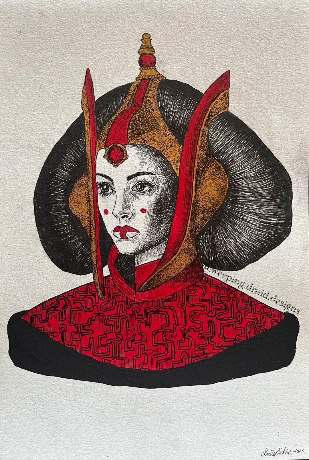 Star Wars Art Print Queen Amidala Padme Painting Pen Art Illustration ...
