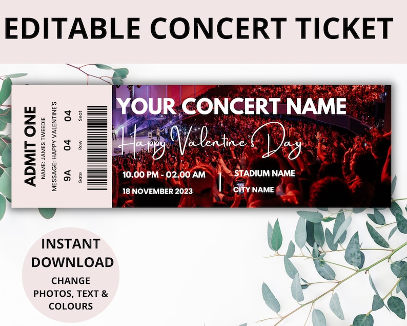 EDITABLE Concert Ticket Template Surprise Gift Invitation - Etsy