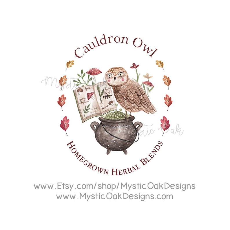 Cauldron Logo Owl Logo Witchy Wiccan Logo Spellbook Logo Cottagecore ...