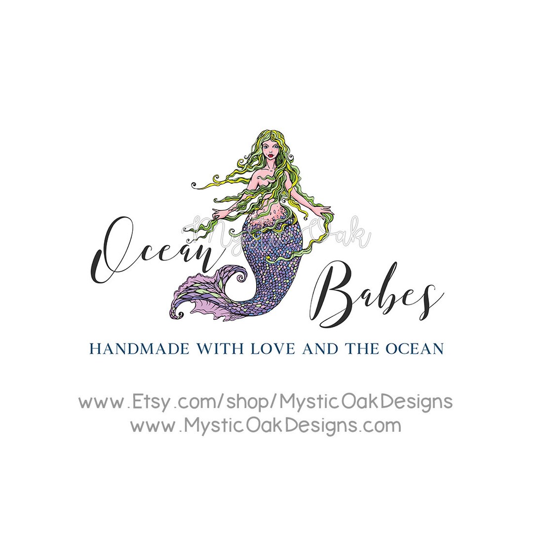 Mermaid Logo Whimsical Mermaid Logo Ocean Logo Etsy Branding Boutique ...