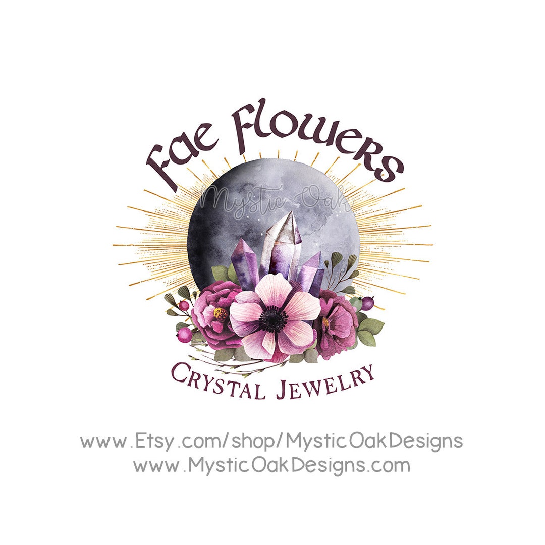 Crystal Moon Logo Floral Gemstone Logo Flowers Magical Moon Logo ...