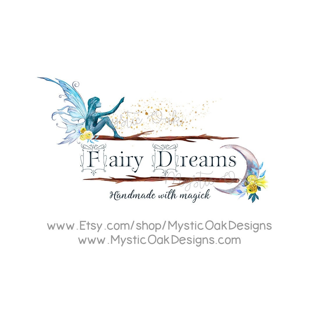 Fairy Logo Fae Logo Magical Logo Pixie Logo Branch Logo Crescent Moon ...