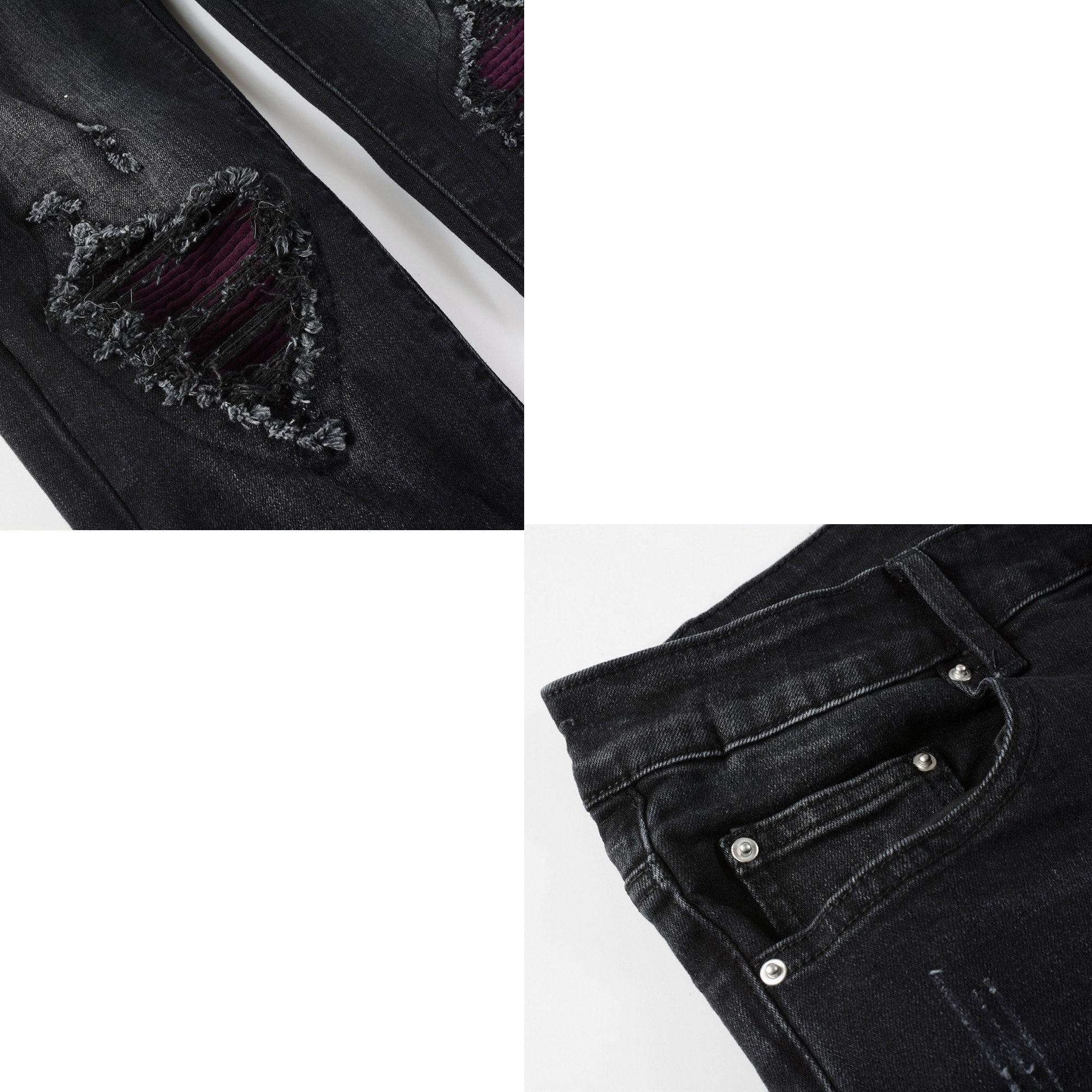 Black Knee Ripped Jeans Red Patch Stretch Jeans Street Mens Etsy