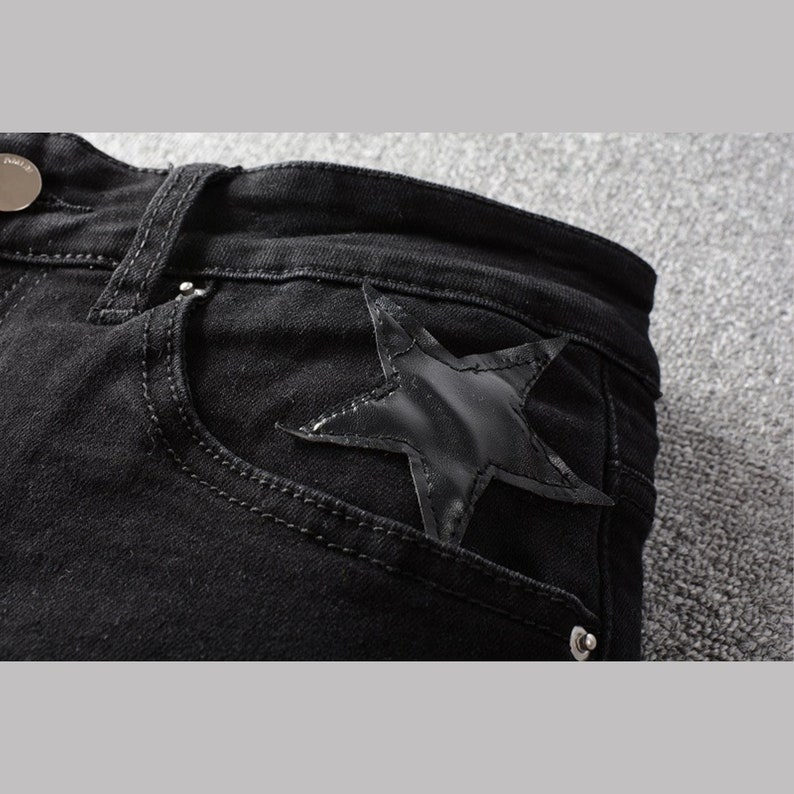 Men's Silver Star Black Jeans Five Pointed Star Pattern - Etsy