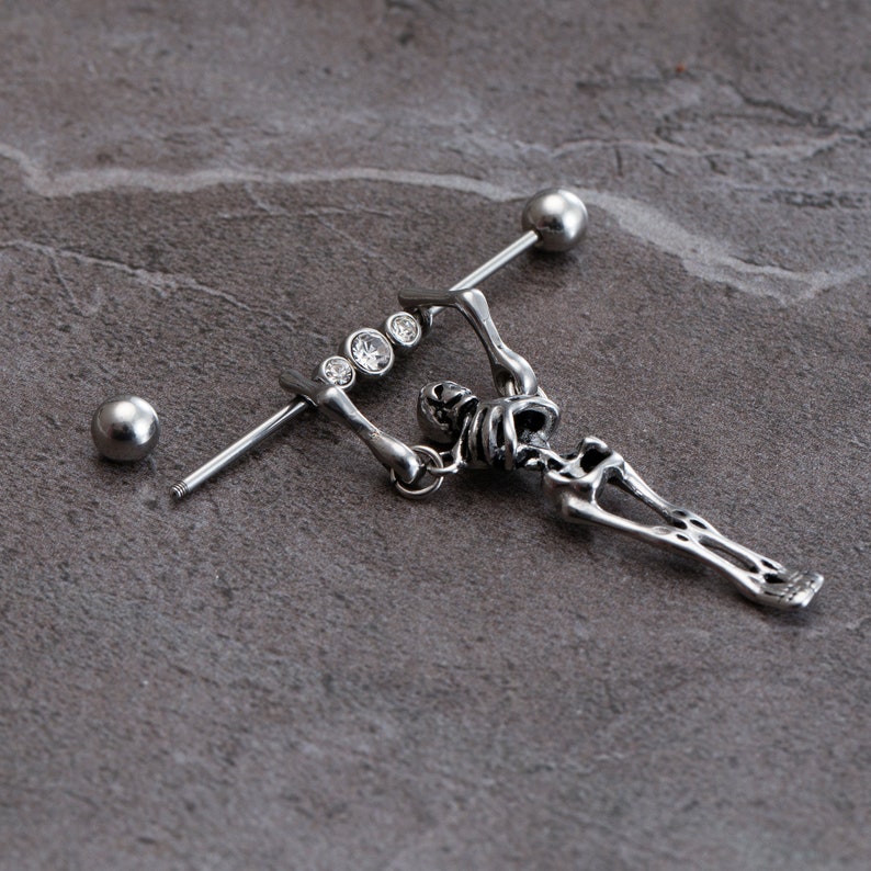 16g(1.2mm) / 38mm Skull Industrial Barbell,ear Piercing,cartilage ...