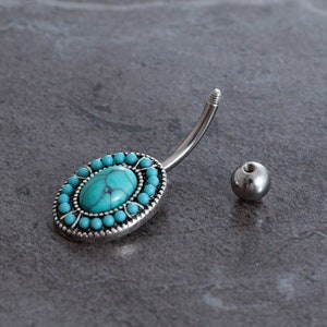 Turquoise Belly Ring, Belly Bar,navel Piercing Ring,belly Button Ring ...