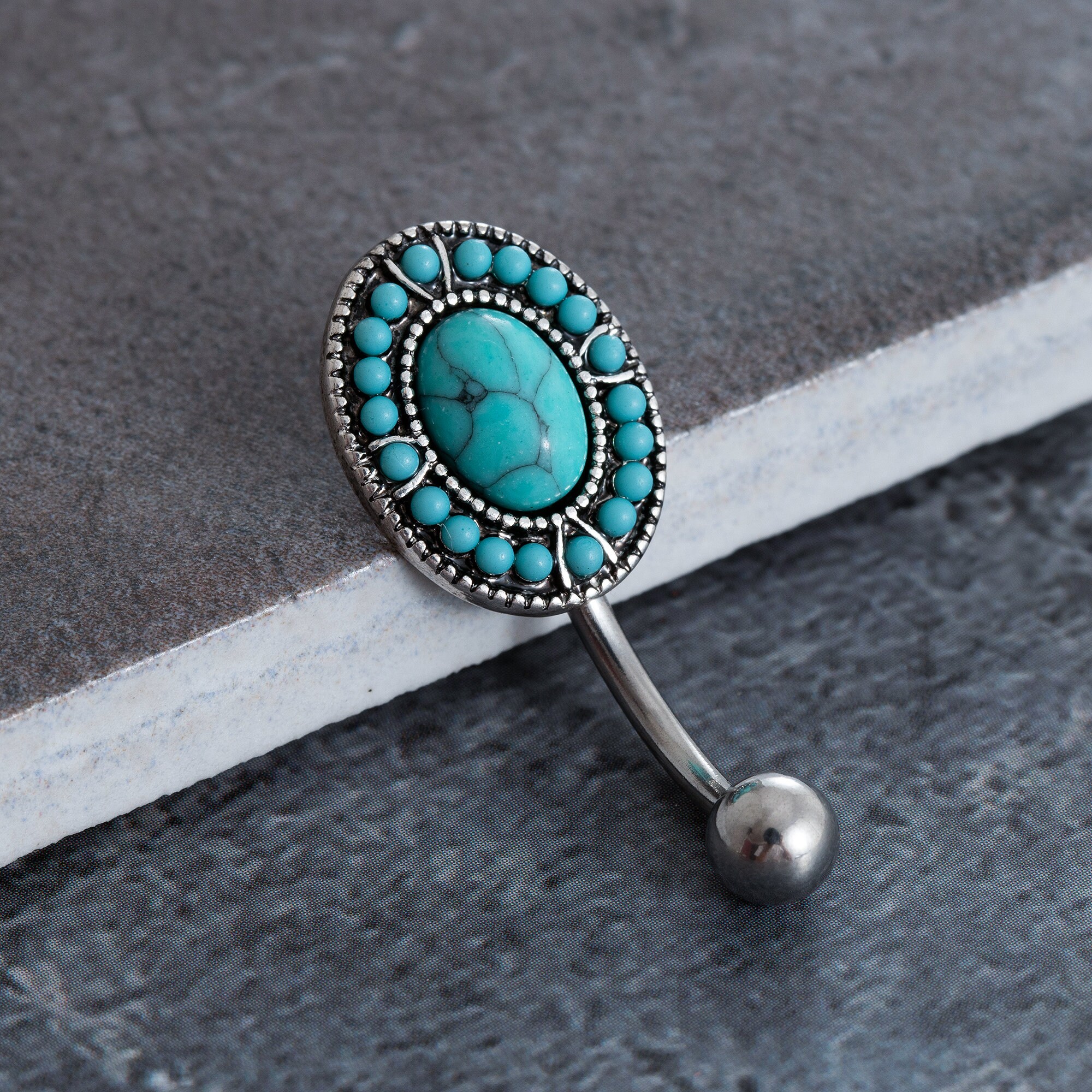 Turquoise Belly Ring, Belly Bar,navel Piercing Ring,belly Button Ring ...