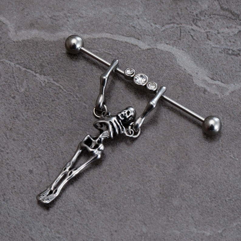 16g(1.2mm) / 38mm Skull Industrial Barbell,ear Piercing,cartilage ...