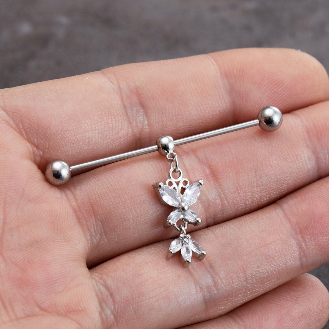 16g(1.2mm) / 38mm Flower Industrial Barbell,ear Piercing,cartilage ...