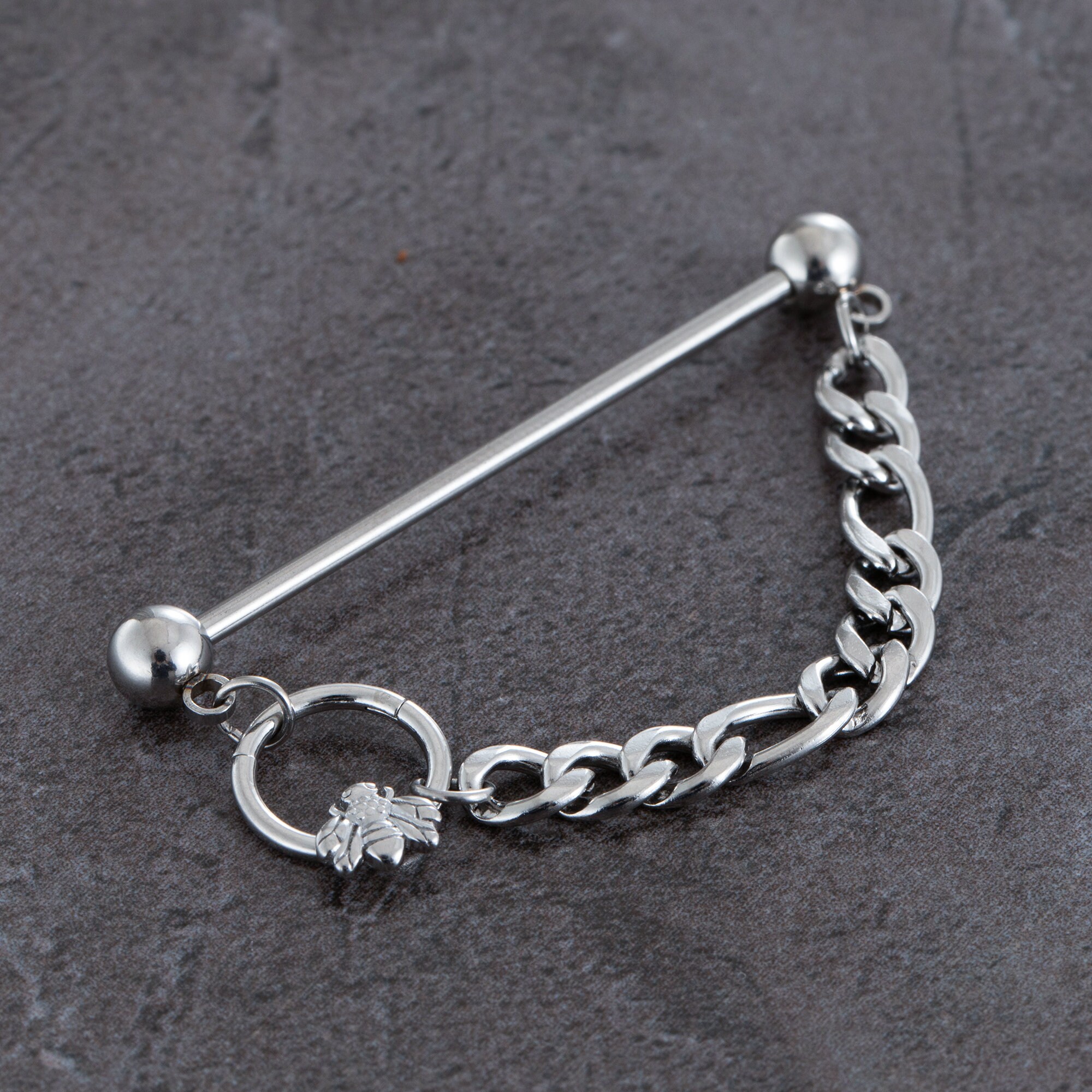 14G 316L Surgical Steel Bee Industrial Barbell With Chain,ear Piercing ...