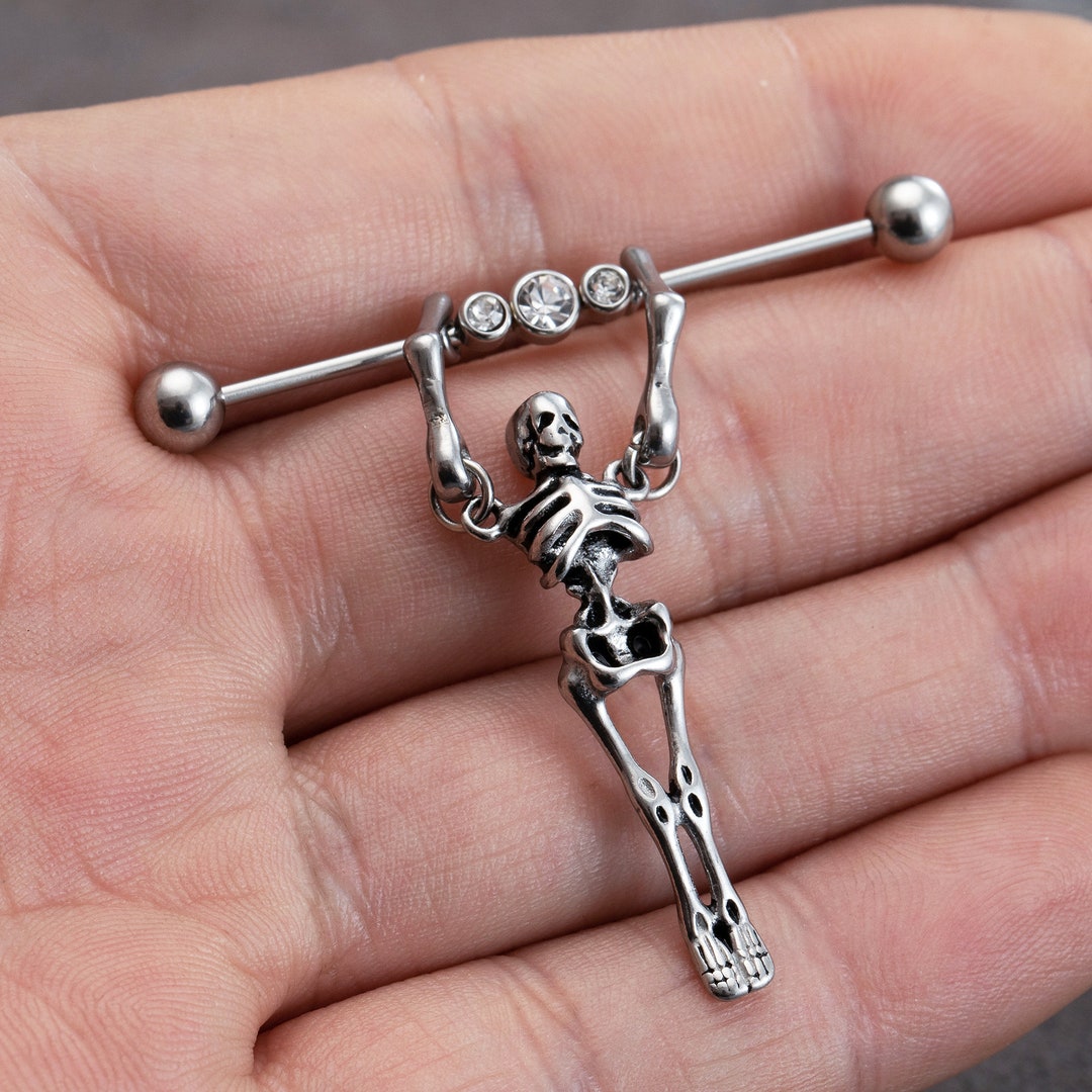 16g(1.2mm) / 38mm Skull Industrial Barbell,ear Piercing,cartilage ...