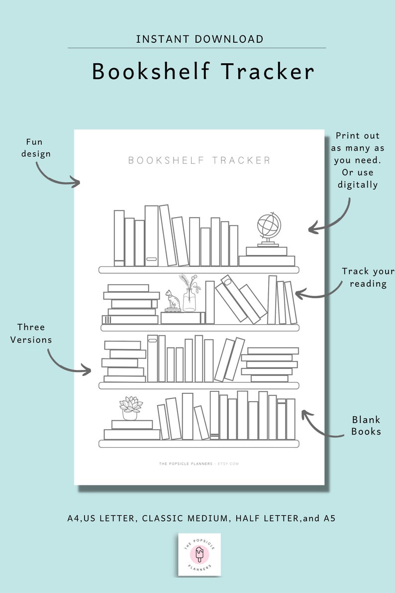 Bookshelf Book Tracker Printable Template Books to Read - Etsy