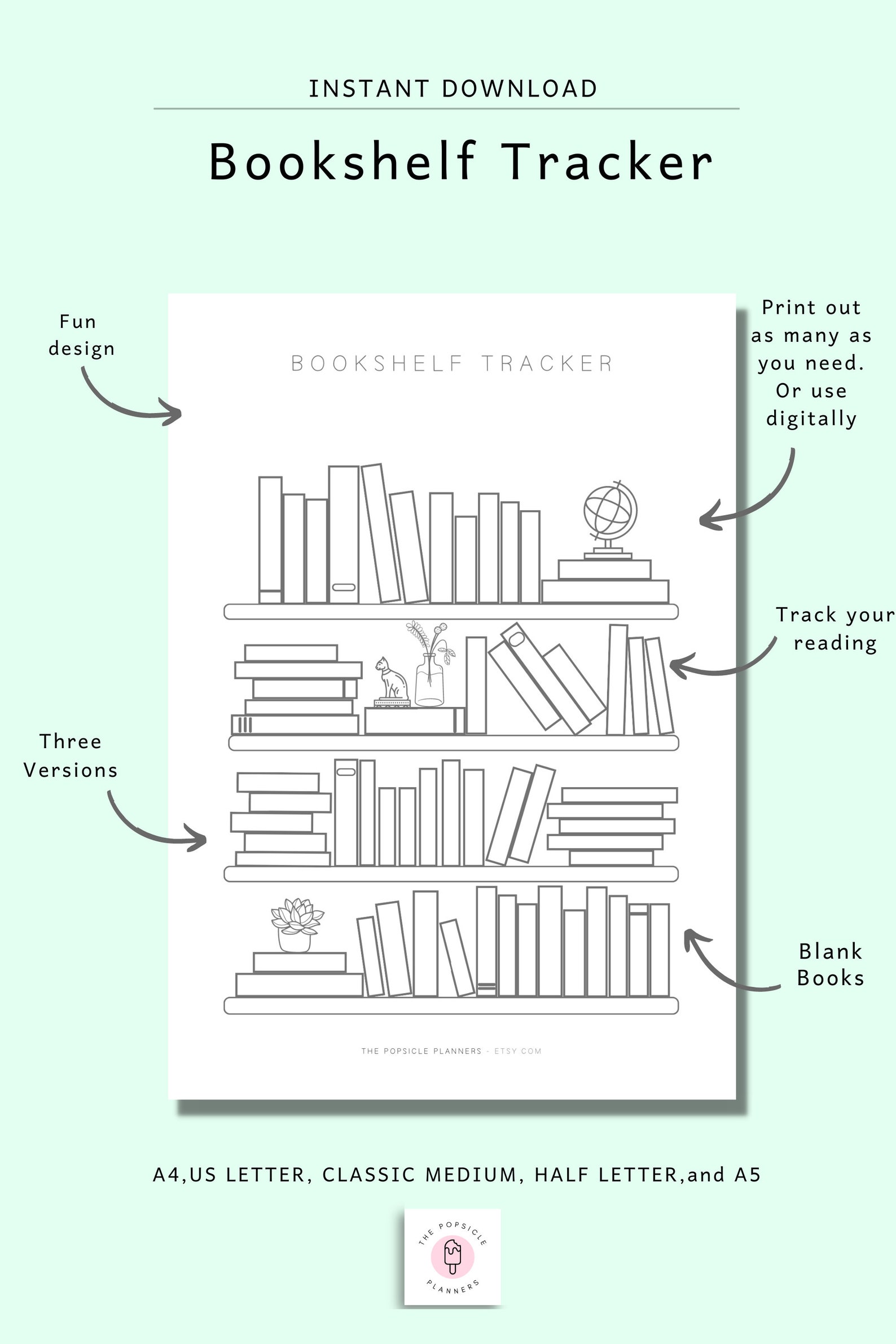 Bookshelf, Book Tracker, Printable Template, Books to Read, Book ...
