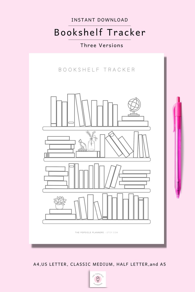 Bookshelf, Book Tracker, Printable Template, Books to Read, Book Tracker, Reading Log, Instant ...