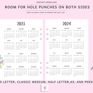 2023 2024 Year Calendar Printable, Yearly Calendar, Vertical, Monday ...