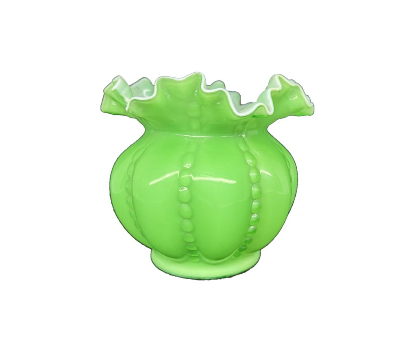 Vintage | RARE Fenton Green Cased Glass Beaded Melon Bowl Vase Flutter Edge - Etsy