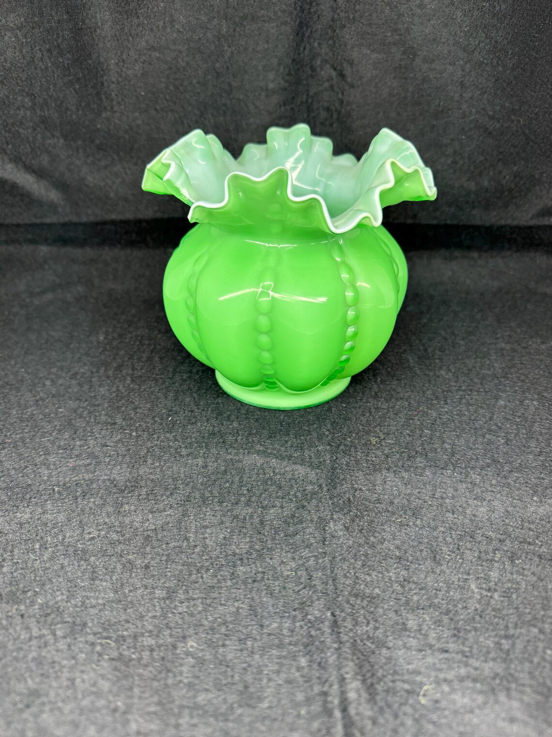 Vintage | RARE Fenton Green Cased Glass Beaded Melon Bowl Vase Flutter Edge - Etsy