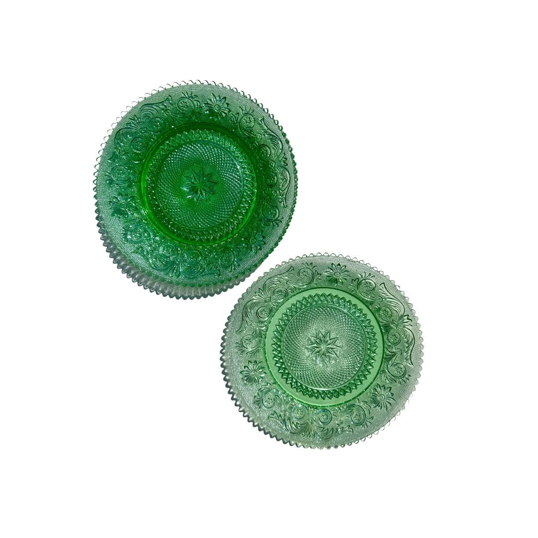 Vintage | Tiara Glass Chantilly Luncheon Plates Green Glass Faceted ...